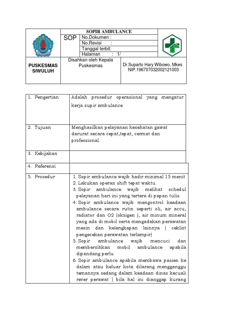Sop Sopir Ambulance | PDF