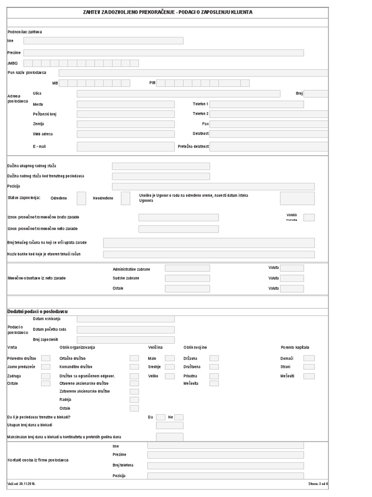 Zahtev Za Dozvoljeno Prekoracenje | PDF