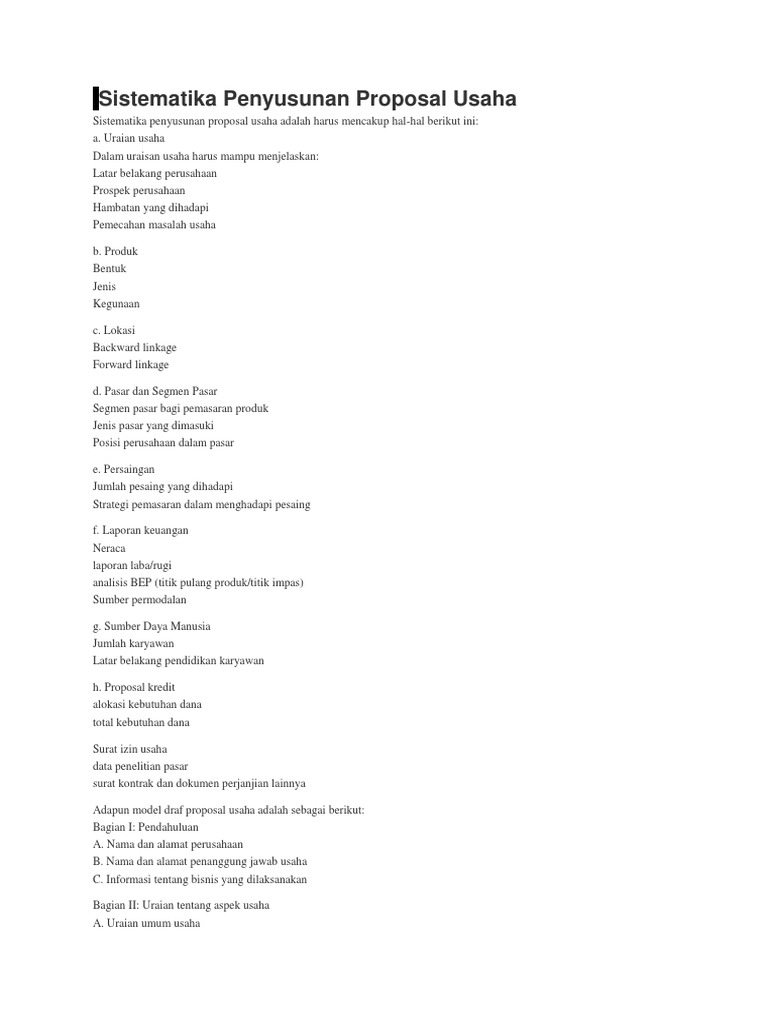 Sistematika Penyusunan Proposal Usaha | PDF | Bisnis