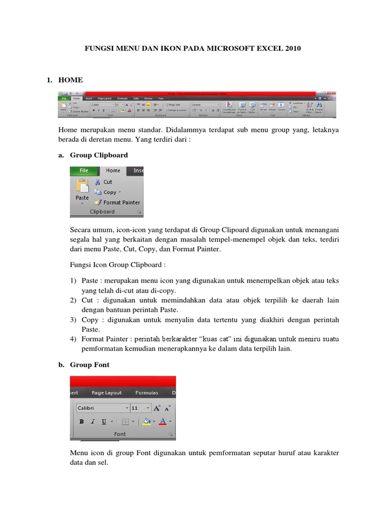 Fungsi Menu Dan Ikon Pada Microsoft Excel 2010 | PDF