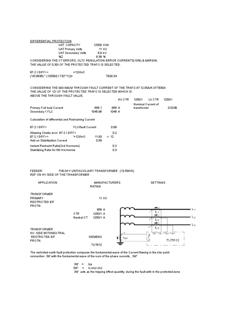 7ut612 (Uat) Diff &oc Setting Calculation | PDF | Transformer | Power (Physics)