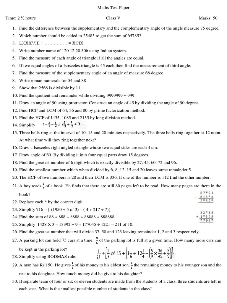 Maths Test Paper | PDF | Triangle | Angle