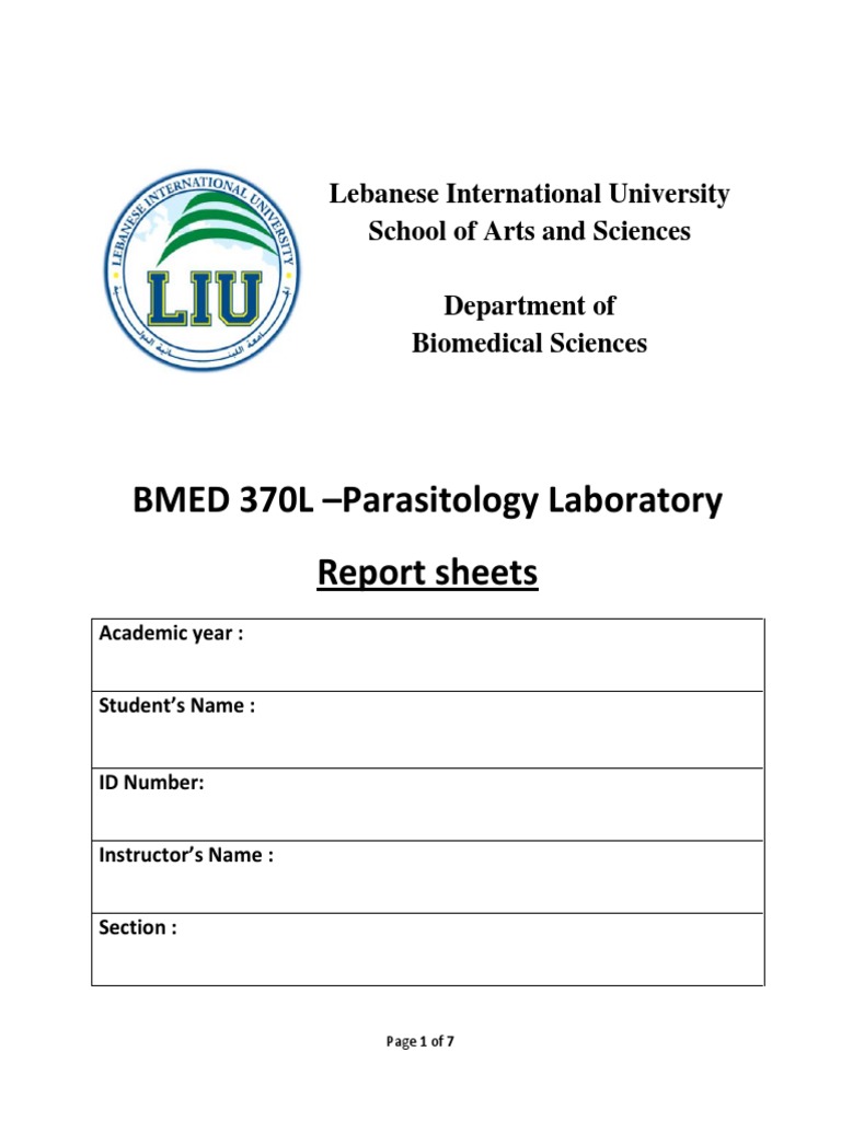Report Sheets (Parasitology Lab) | PDF | Parasites | Wellness