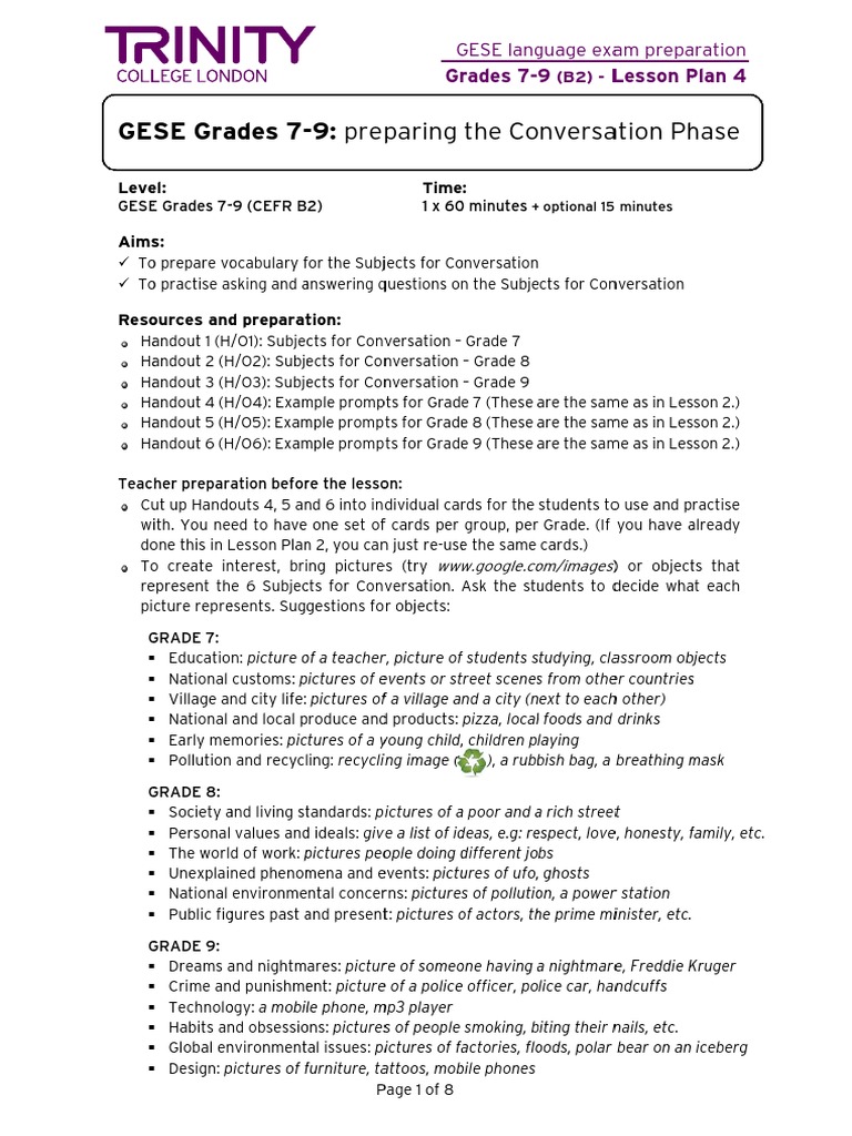 Conversation Prep for Grades 7-9 | PDF