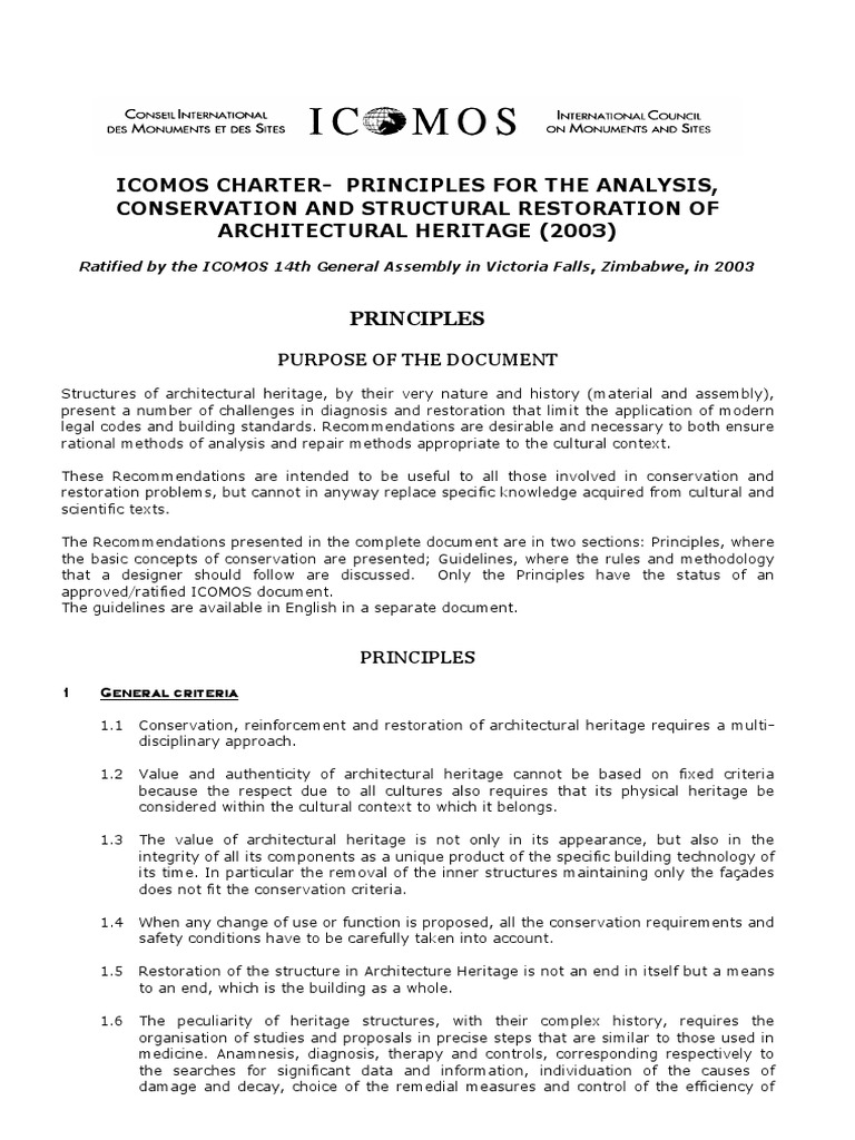 Icomos Charter-Principles For The Analysis, Conservation and Structural ...