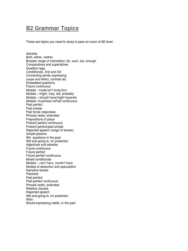B2 Grammar Topics: These Are Topics You Need To Study To Pass An Exam ...