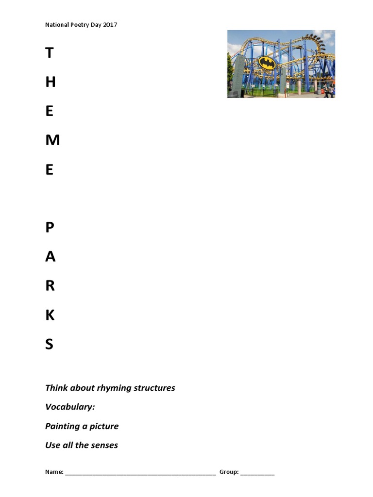 Theme Park Poetry Acrostic Frame | PDF