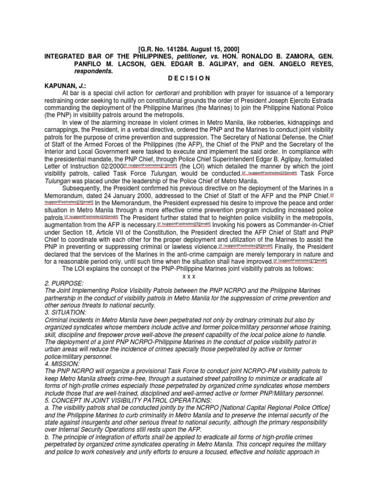 Integrated Bar of the Philippines v. Hon. Ronaldo B. Zamora, Gen ...