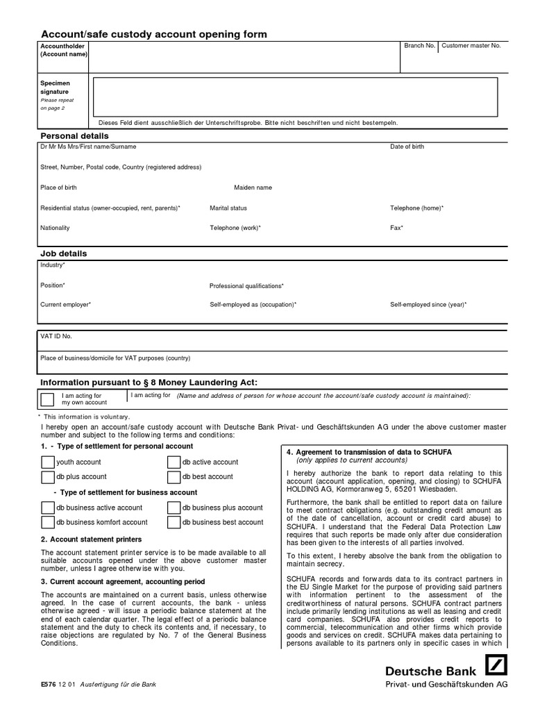 Account/safe Custody Account Opening Form: Personal Details | PDF ...