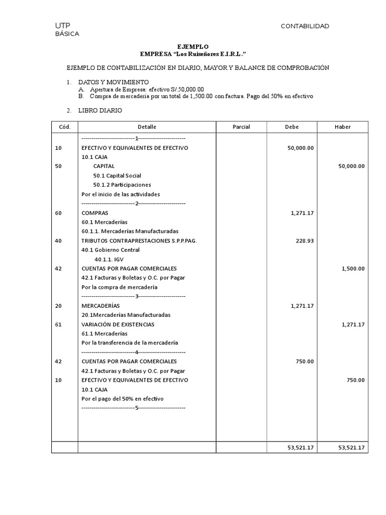 Ejemplo Libro Diario-Mayor y Balance Comprobación-1 | PDF | Empresas | Contabilidad