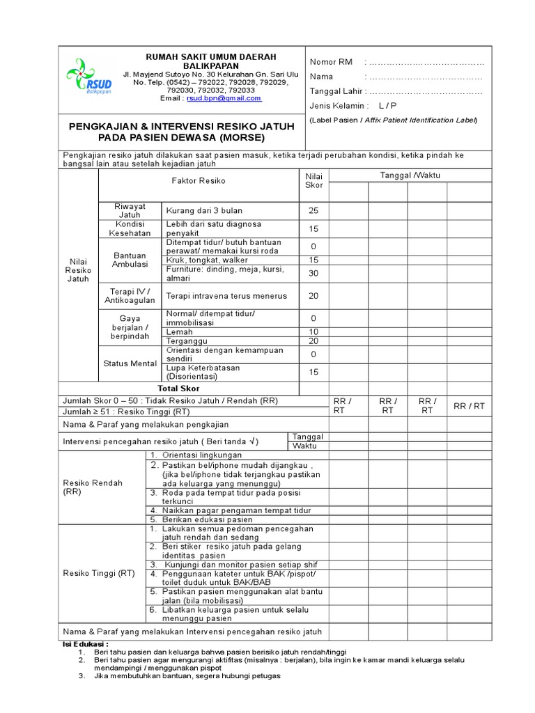 Form. Reasessmen Skala Morse | PDF