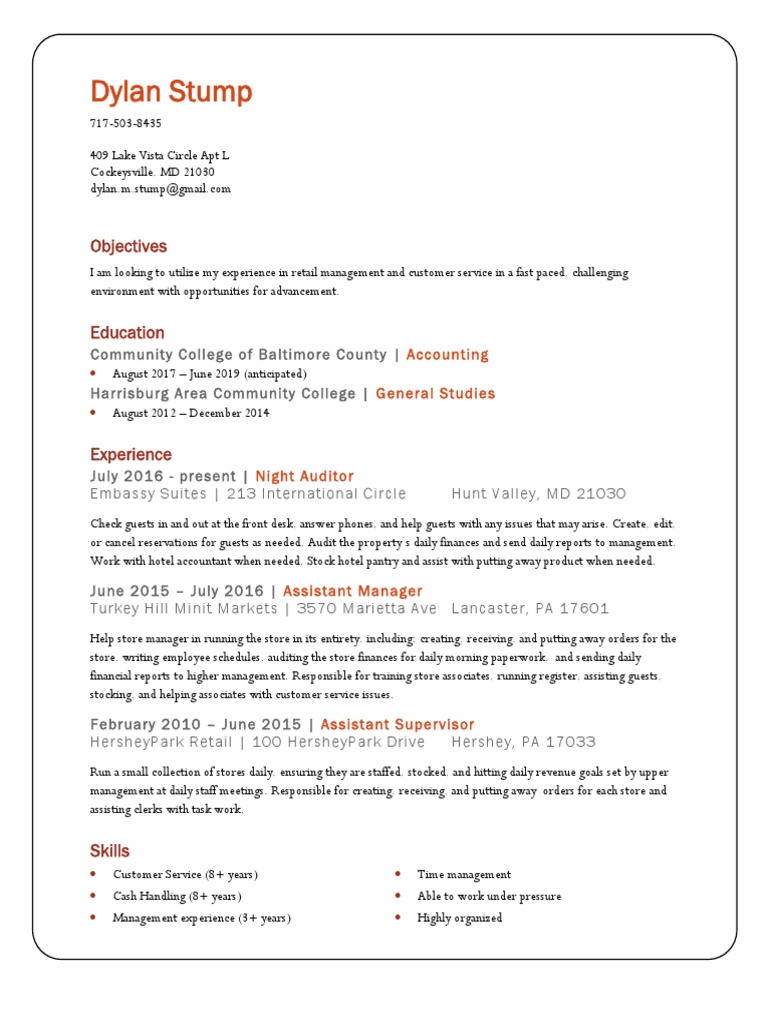Dylan Stump: Retail Management Resume | PDF | Career & Growth | Business