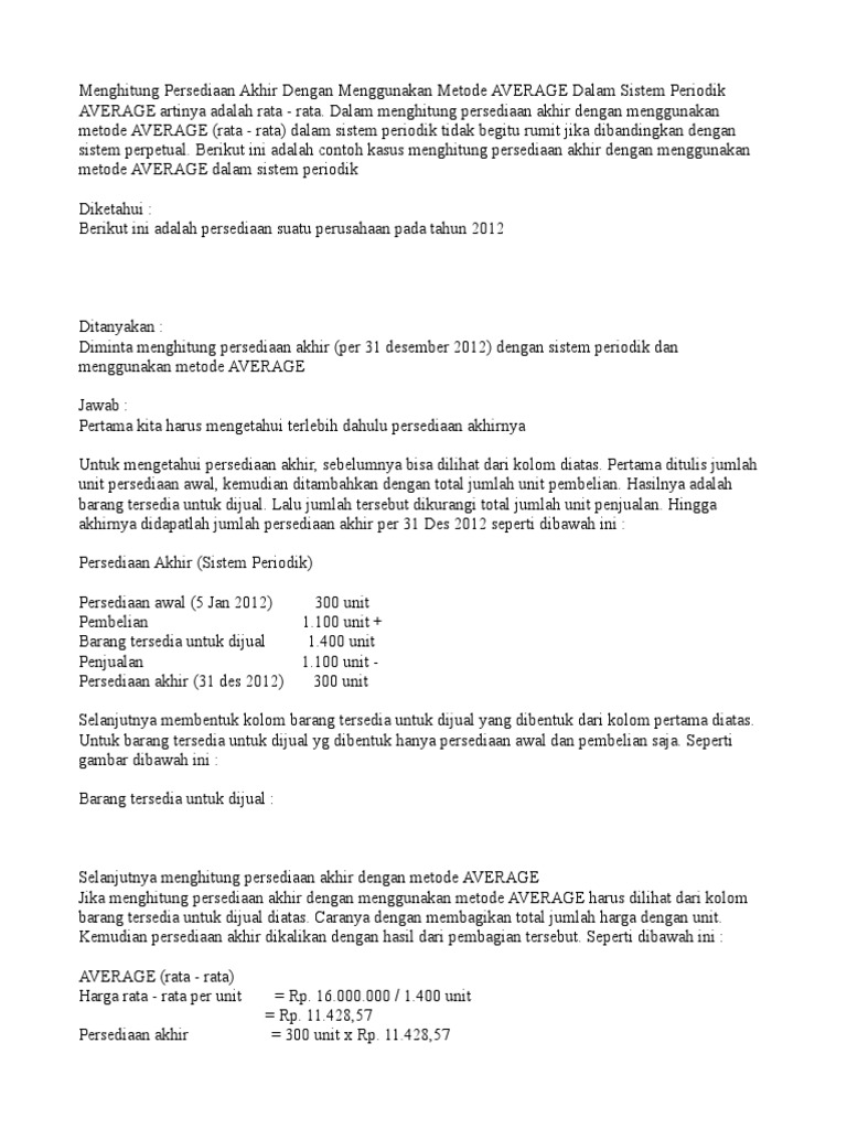 Menghitung Persediaan Akhir Dengan Menggunakan Metode AVERAGE Dalam ...