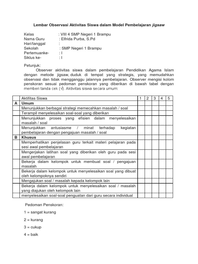 Lembar Observasi | PDF