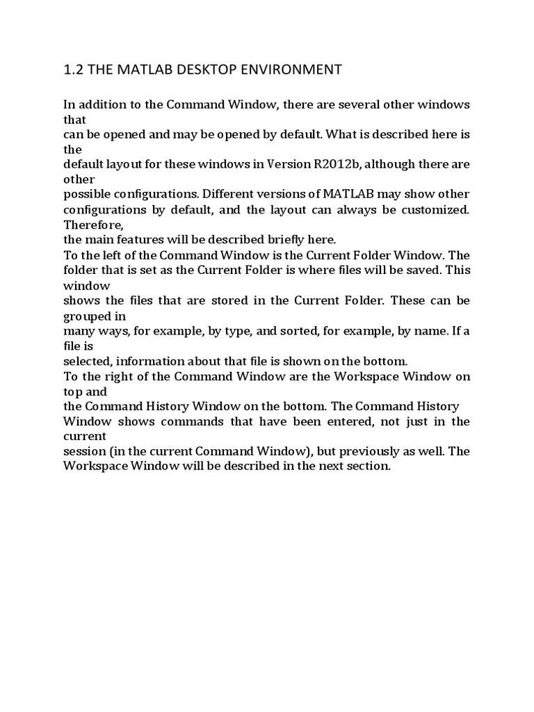 1.2 The Matlab Desktop Environment | PDF