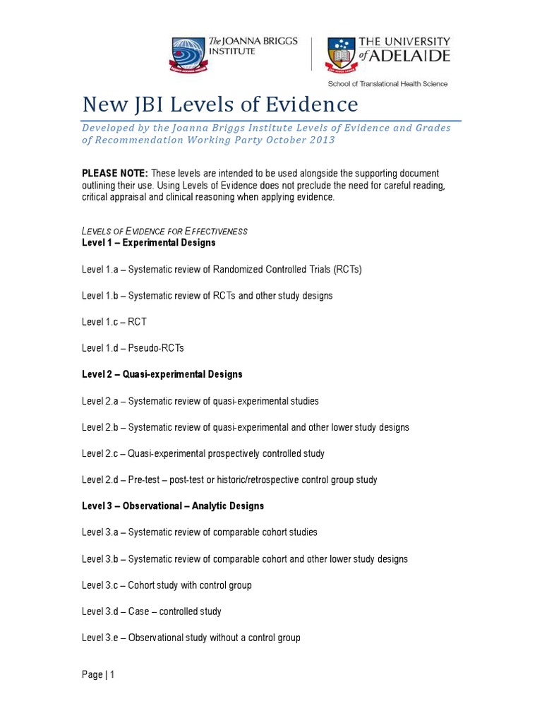 JBI Levels of Evidence Guide | PDF | Randomized Controlled Trial ...