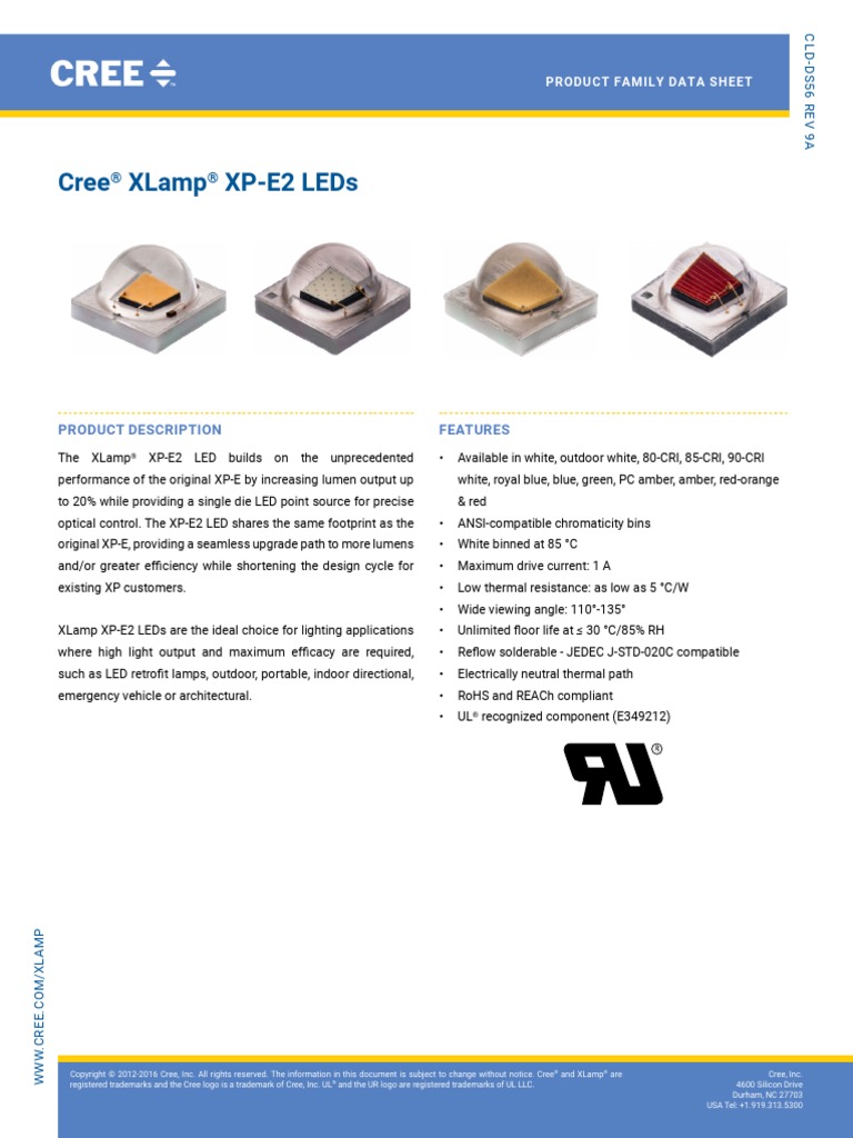 Cree Xlamp Xp-E2 Leds: Product Description Features | PDF | Light ...