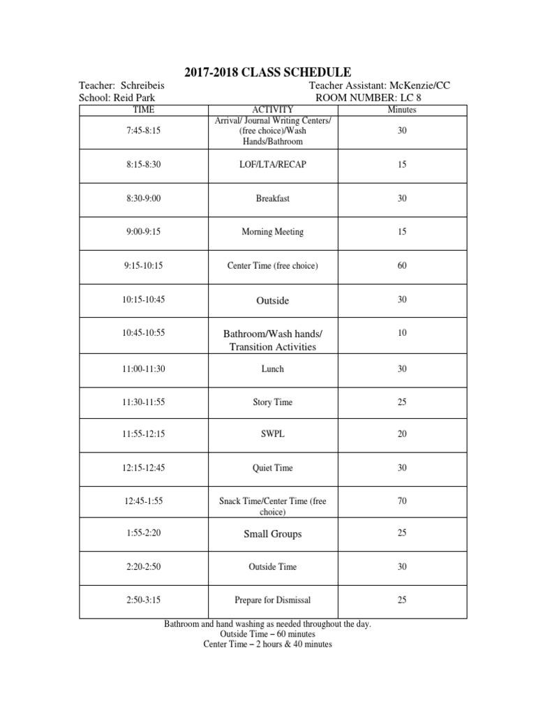 2017-2018 Class Schedule | PDF