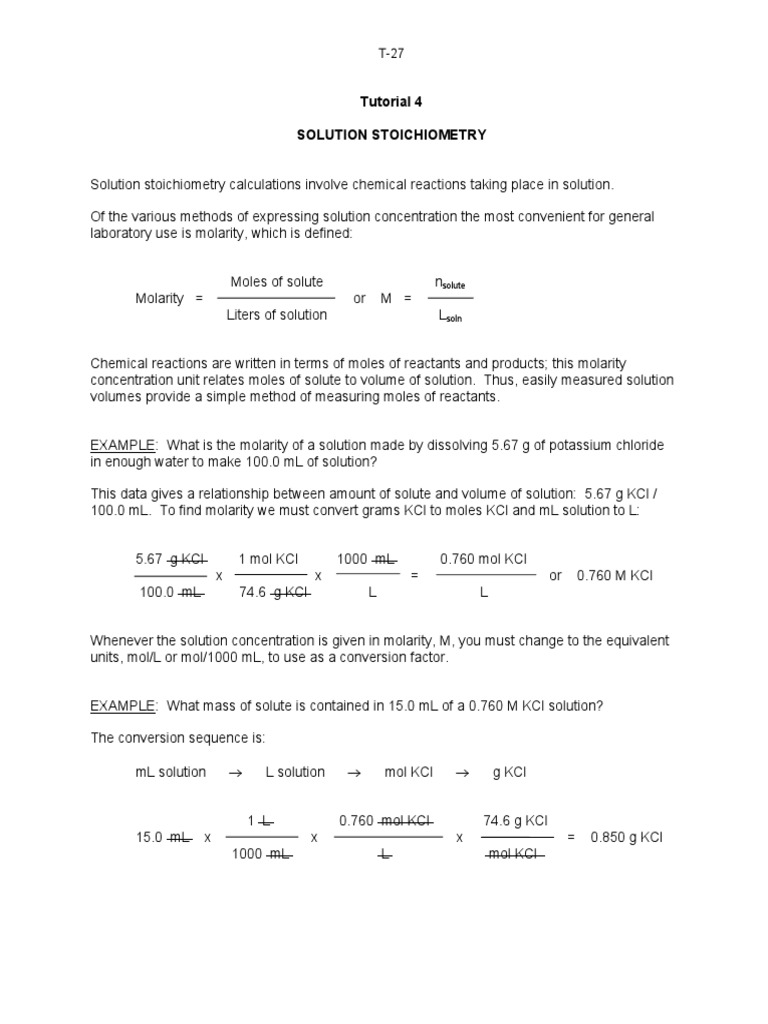 Solution Stoichiometry PDF | PDF | Molar Concentration | Mole (Unit)