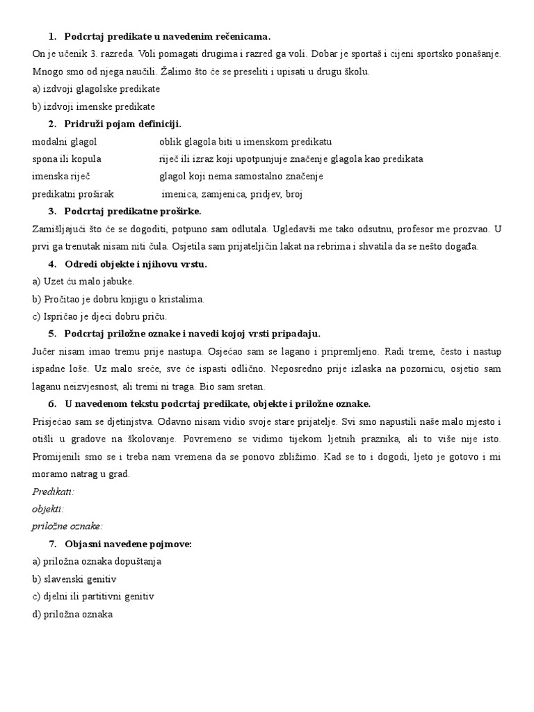 Nastavni Listić, Predikat, Objekt Po