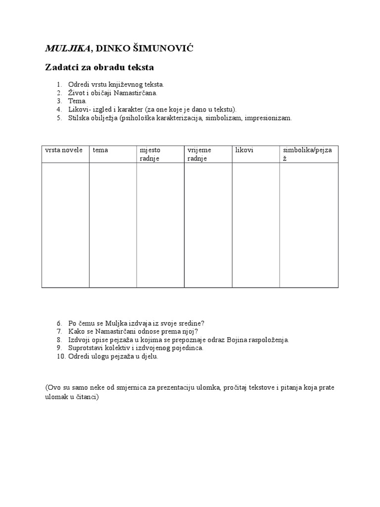 Muljika Zadatci Za Obradu Teksta | PDF