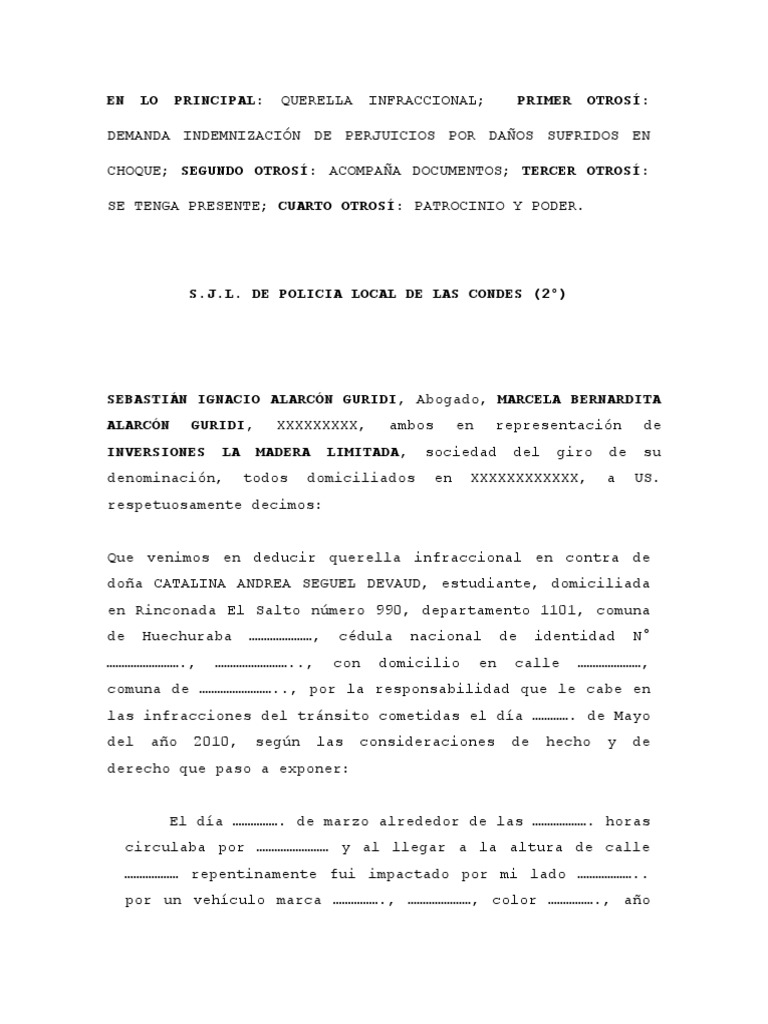 Querella Infraccional e Indemnización de Daños | PDF | Justicia | Crimen y violencia