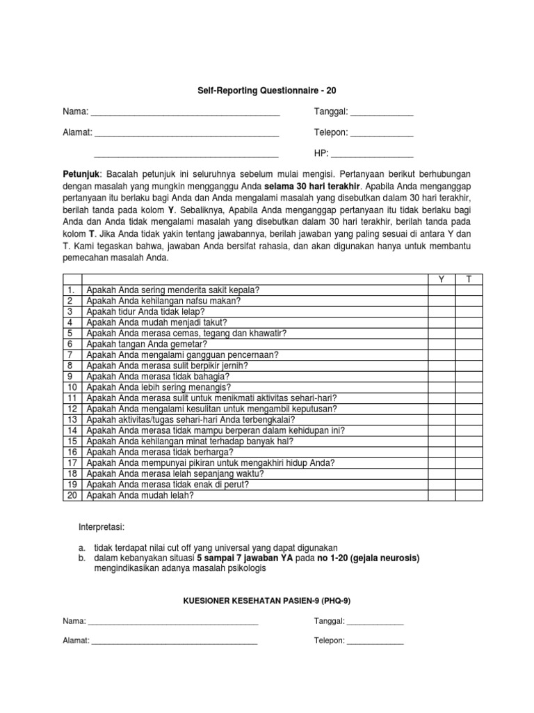 SRQ - 20 Dan PHQ - 9 | PDF