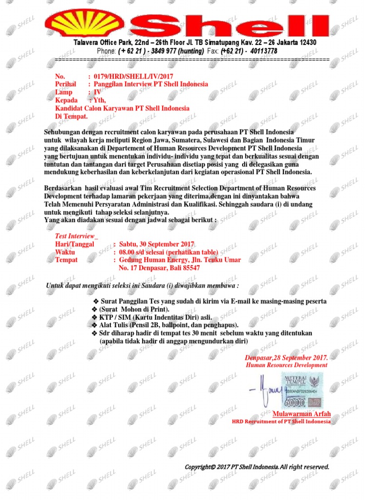 Surat Resmi PT. Shell Indonesia.3 | PDF