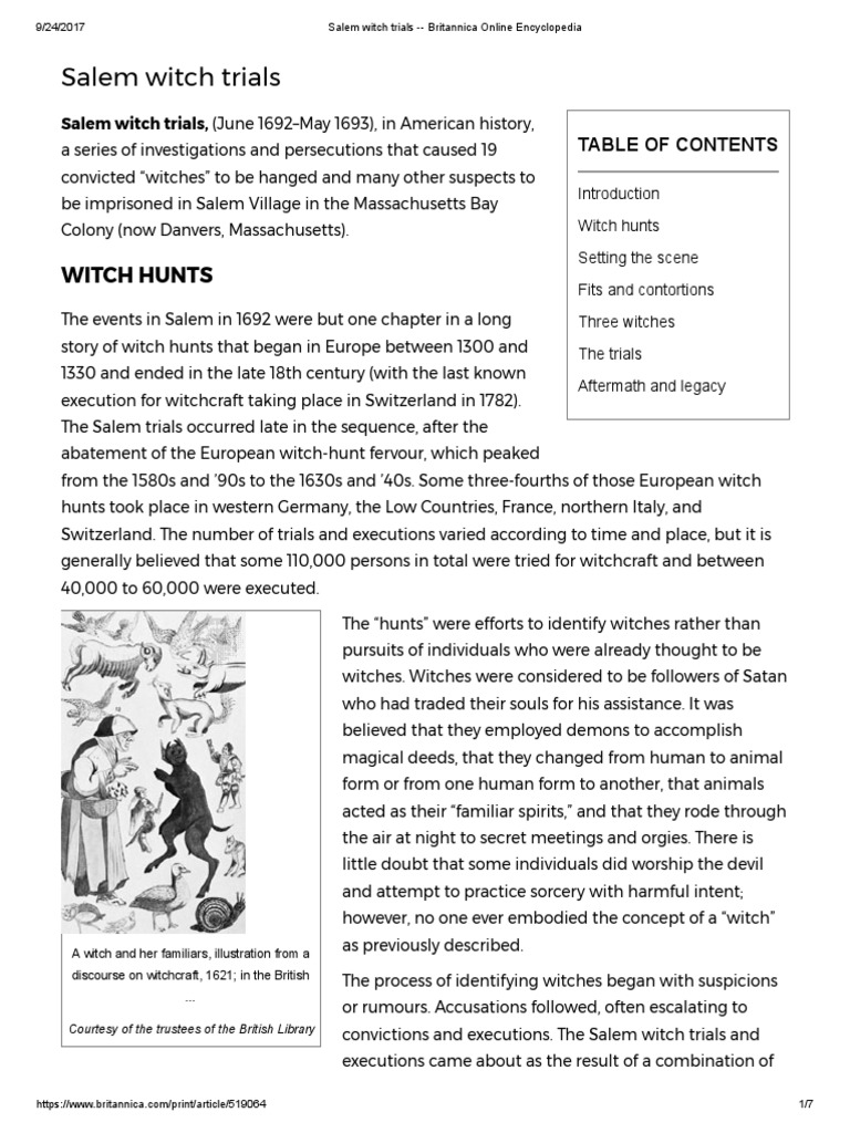 Salem Witch Trials - Britannica Online Encyclopedia | Witchcraft ...