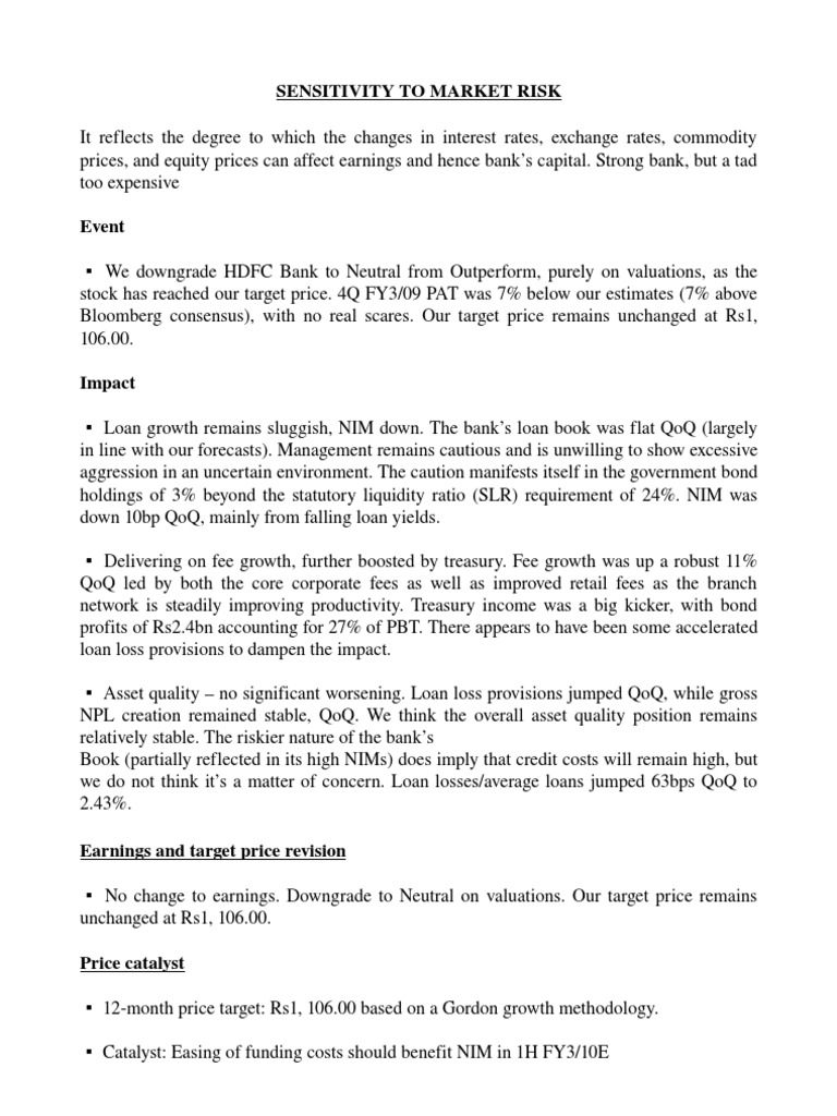 Sensitivity To Market Risk | PDF | Beta (Finance) | Financial Markets