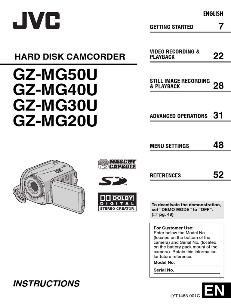 GZ-MG50U GZ-MG40U GZ-MG30U GZ-MG20U: Hard Disk Camcorder | PDF ...