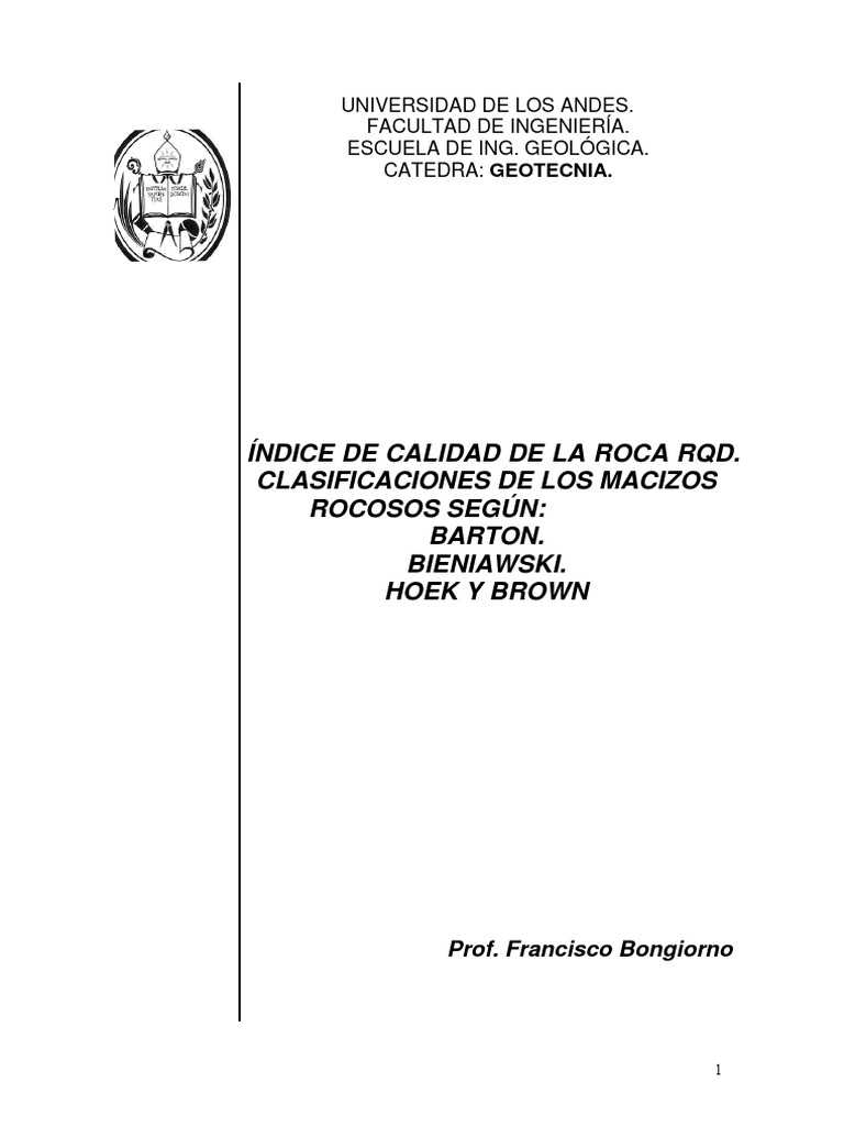RQD RMR Bienawski e Indice Q PDF | PDF