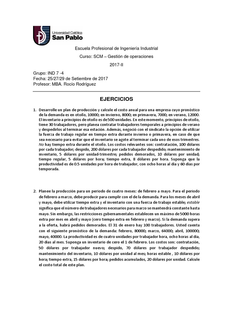 Ejercicios Plan Agregado Ind7-4 | PDF | Inventario | Economias