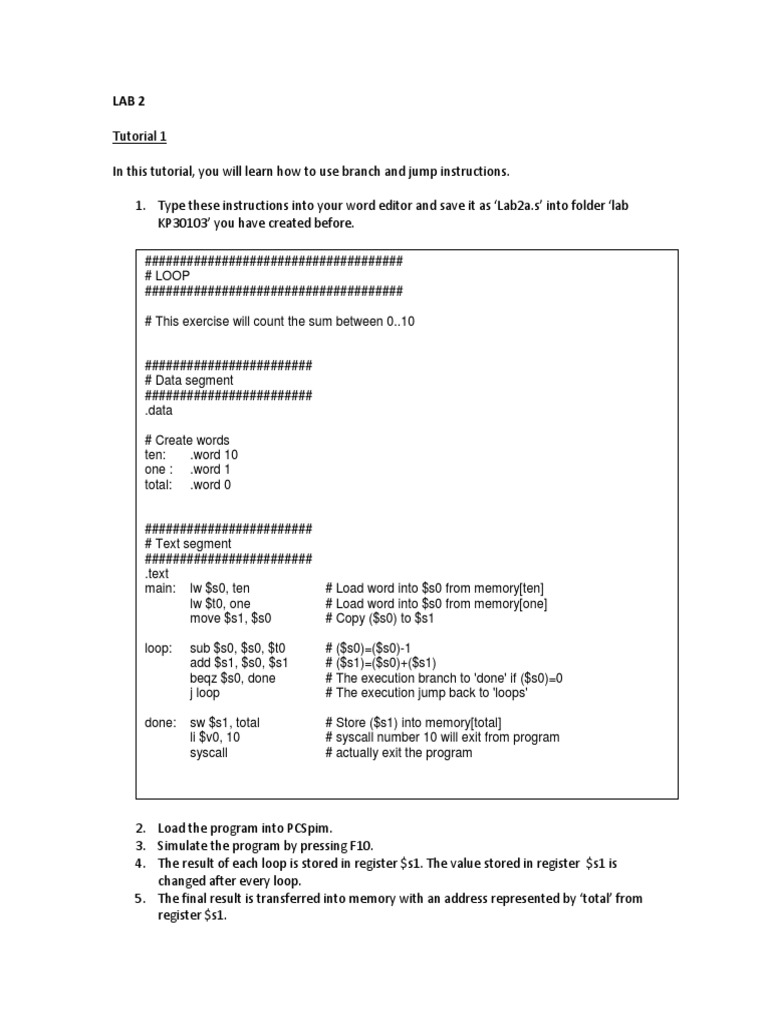 PCSPIM Lab Tutorial 2 | PDF | String (Computer Science) | Pointer ...