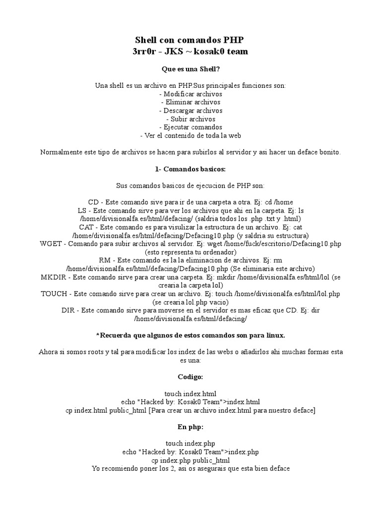 Comandos Shell en PHP | PDF | Php | Archivo de computadora