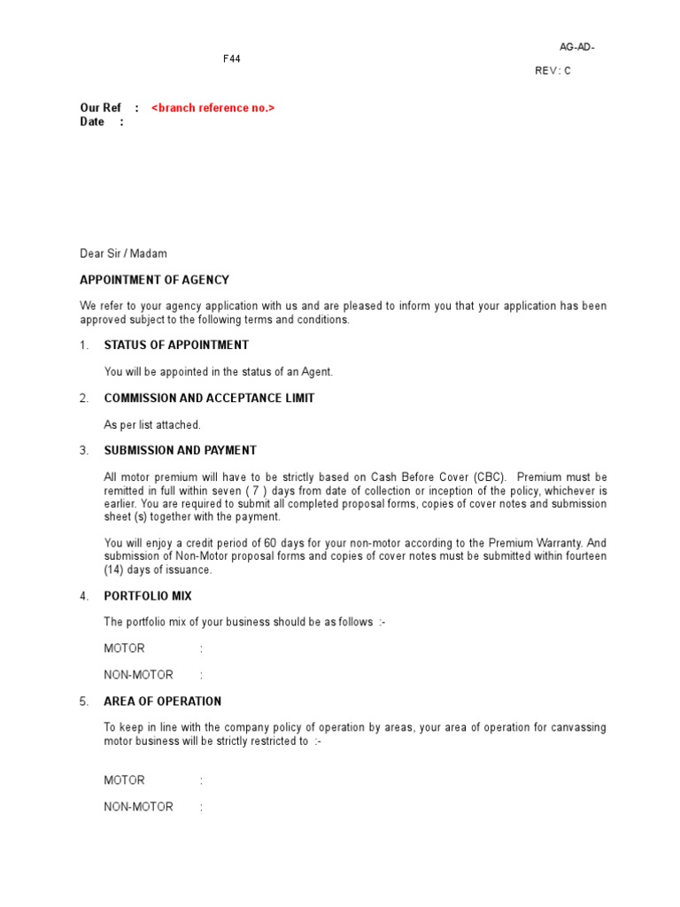 Agency Appointment Terms and Conditions | PDF | Law Of Agency ...
