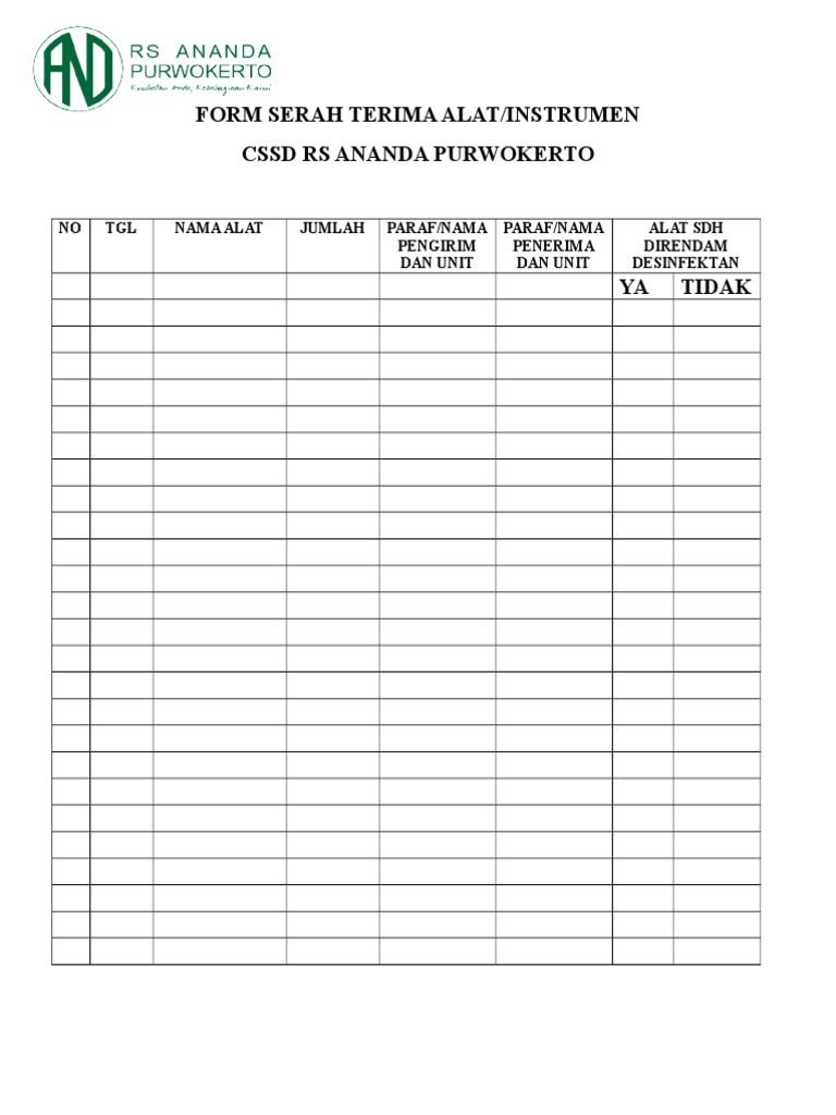 Form Serah Terima Alat Di CSSD | PDF