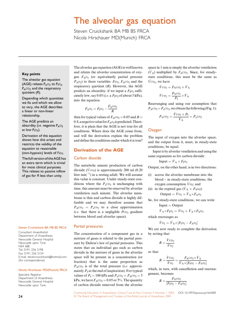 The Alveolar Gas Equation | PDF | Apnea | Carbon Dioxide