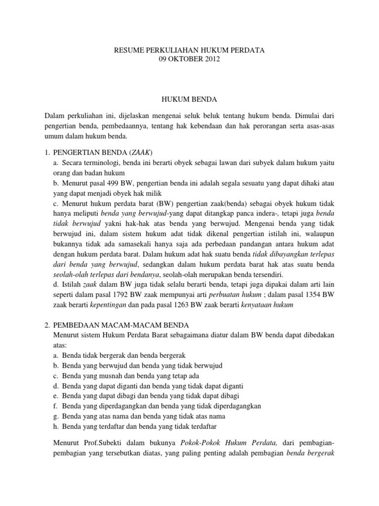 Resume Perkuliahan Hukum Perdata | PDF