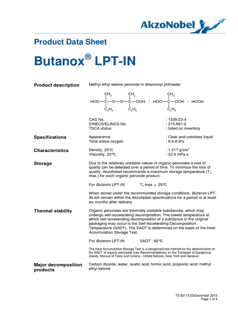 Butanox Lpt-In (Mekp) | PDF | Hydrogen Peroxide | Fiberglass