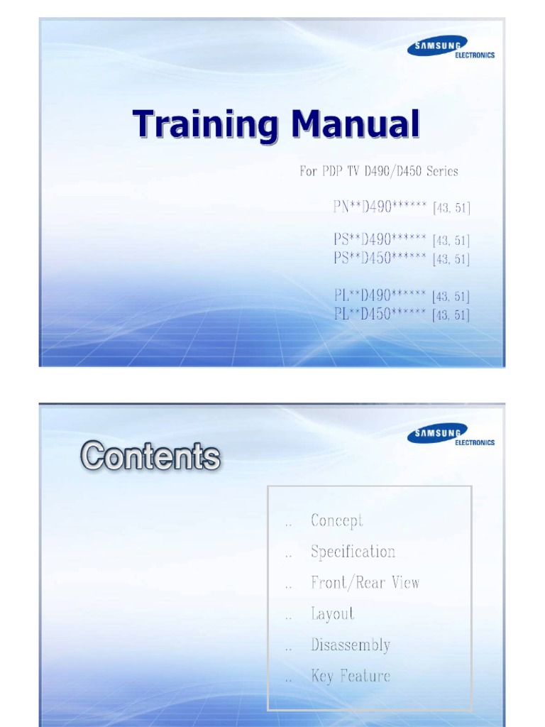 Samsung D490 D450 Training PN43D450 PN51D450 PN43D490 PN51D490 PL43D450 ...