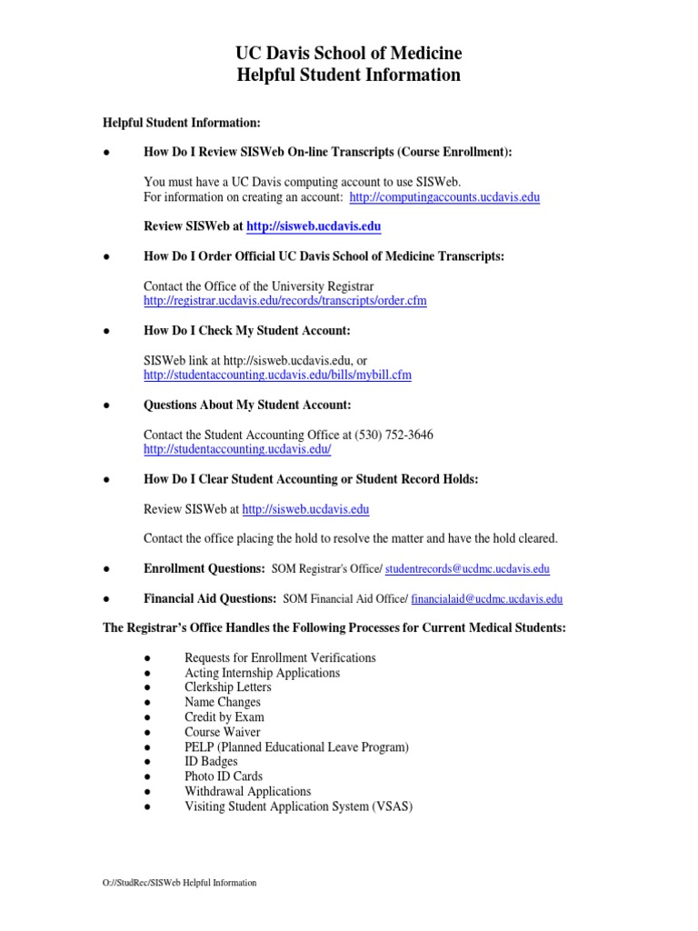 01 SISWeb Helpful Information | PDF | Medical School | Schools