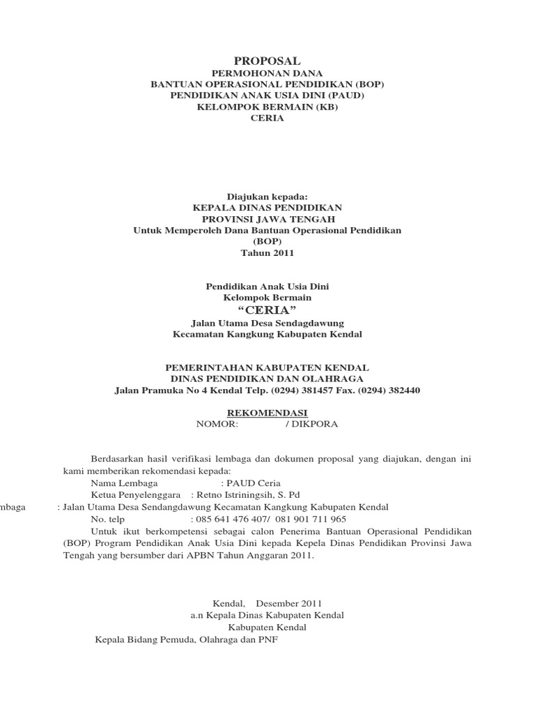 Proposal Paud Contoh | PDF