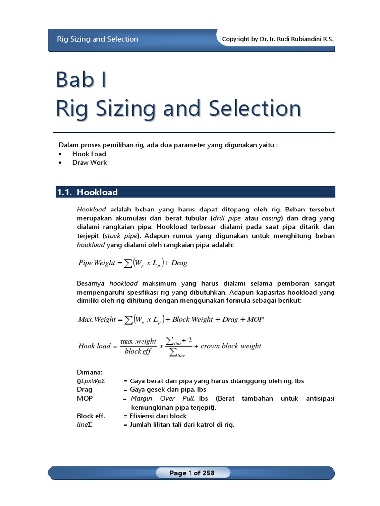 Bab 1 Rig Sizing and Selection | PDF