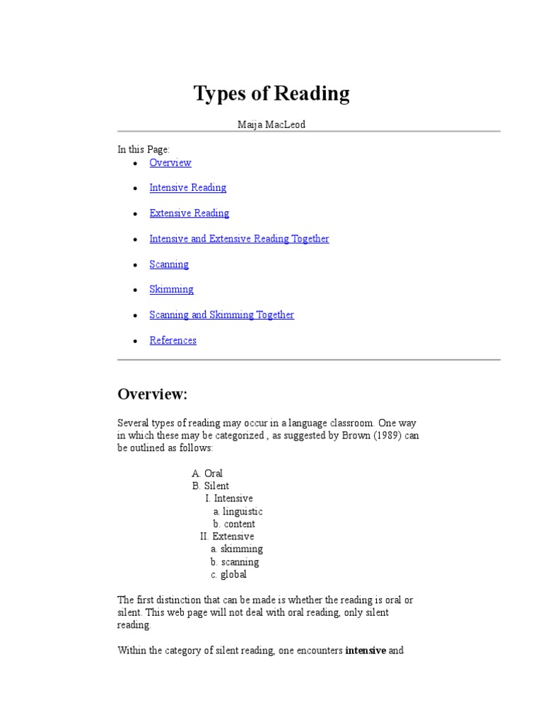 Types of Reading | PDF | Reading (Process) | Reading Comprehension