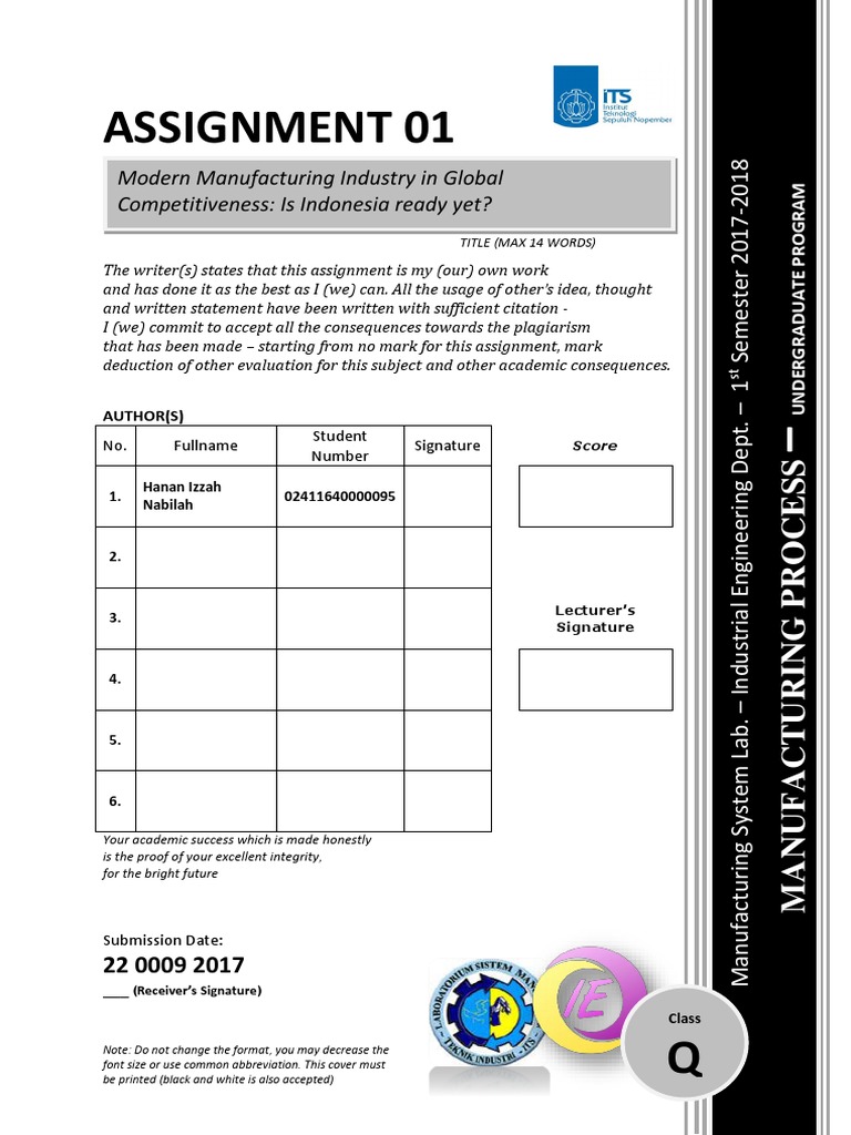 Manufacturing Process Report Cover | PDF | Academia | Learning