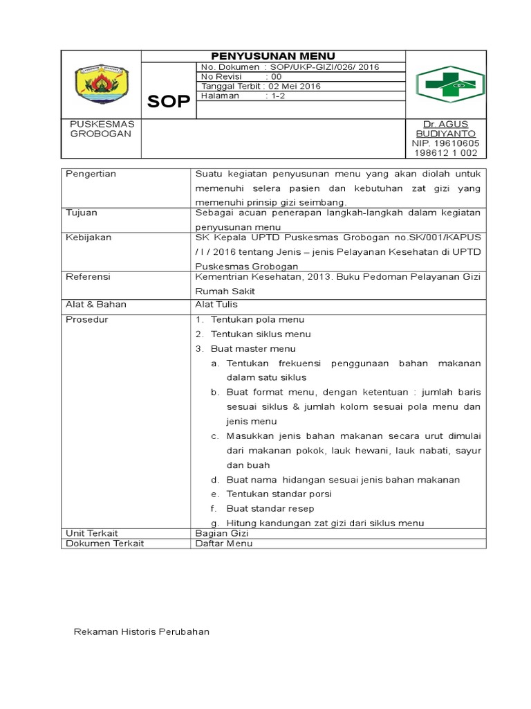 SOP Penyusunan Menu | PDF