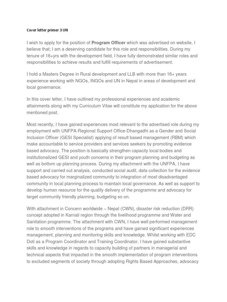 Cover Letter Primer 3 UN | PDF | Capacity Building | Governance