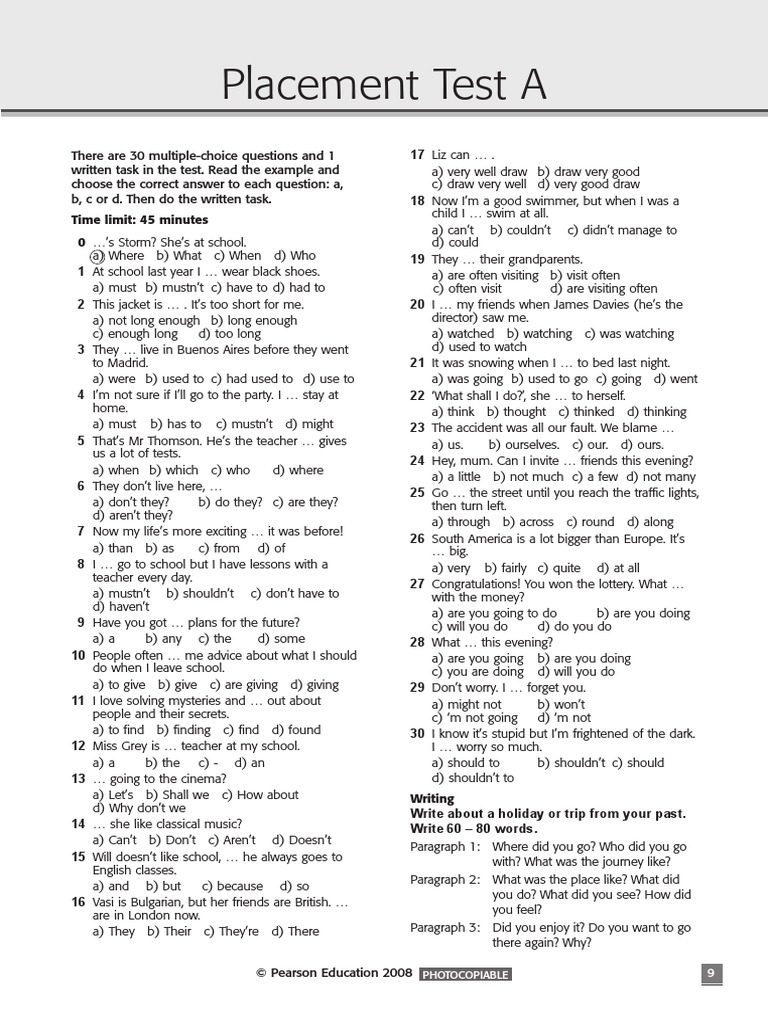 Placement Test A | PDF