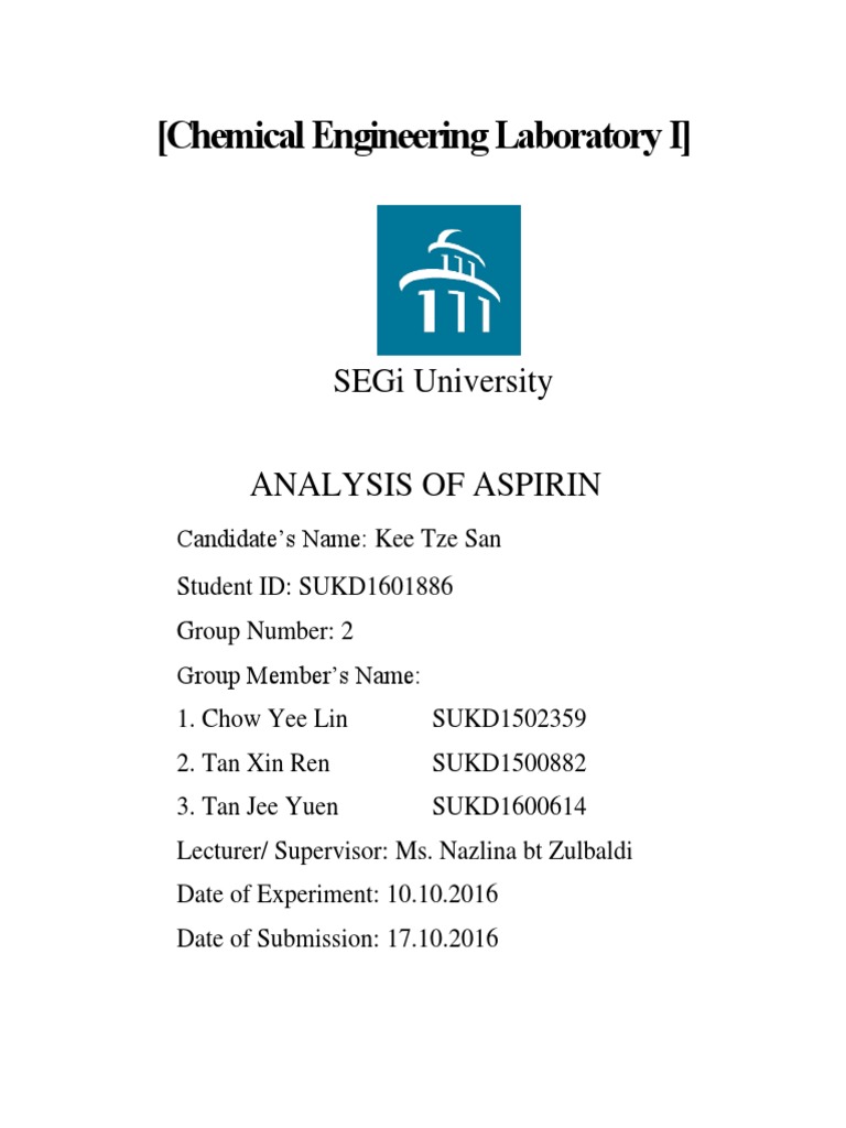 Analysis of Aspirin Lab Report | PDF | Titration | Chemistry